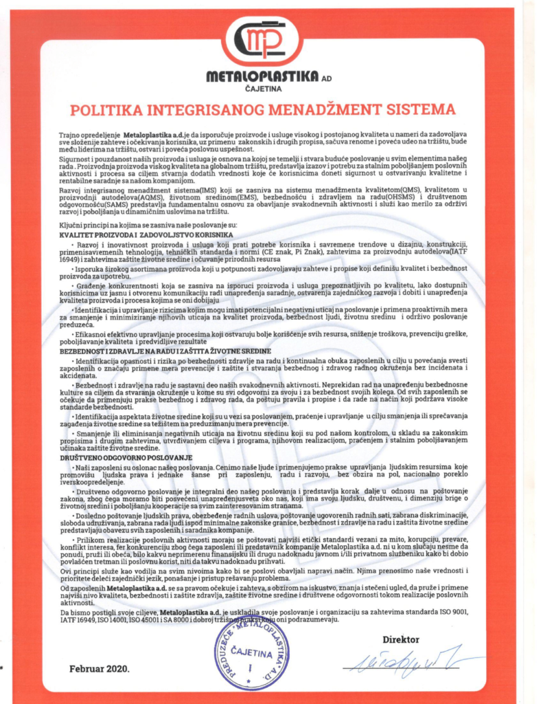 Certifications – Metaloplastika